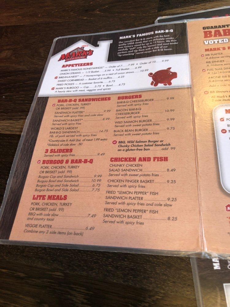 Menu at Mark's Feed Store BBQ, Louisville, 10316 Dixie Hwy