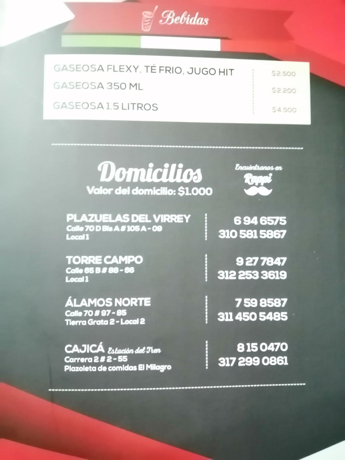 Menu at Pizzería Springfield Gourmet, Bogotá
