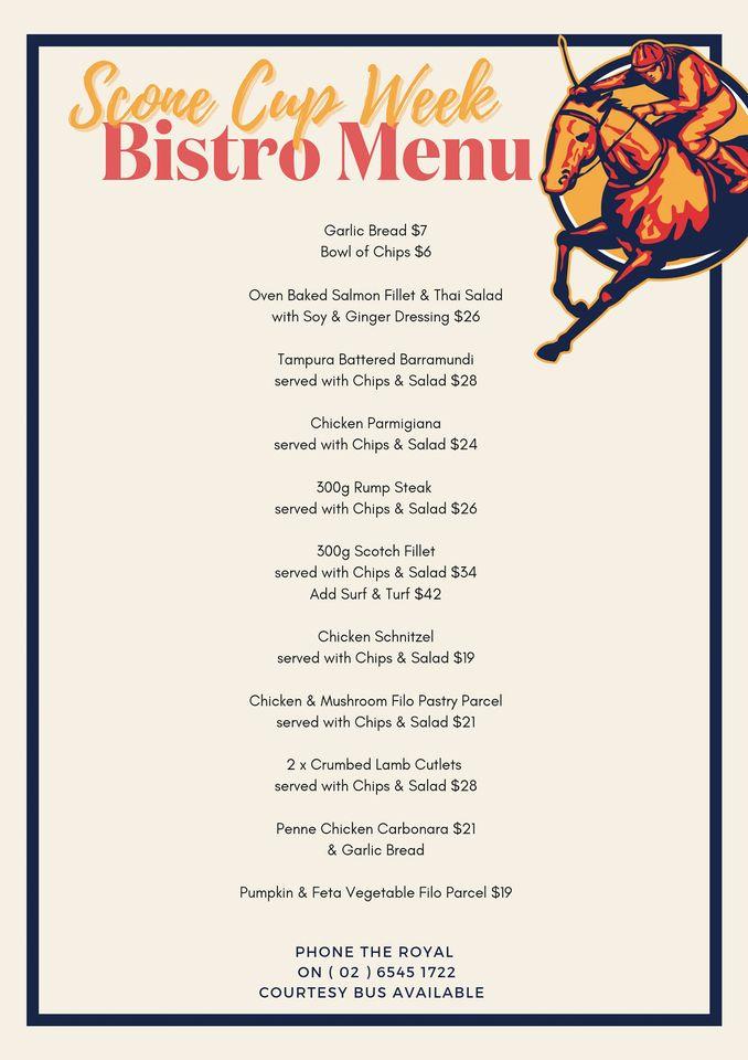 Menu at Royal Hotel Motel restaurant, Scone