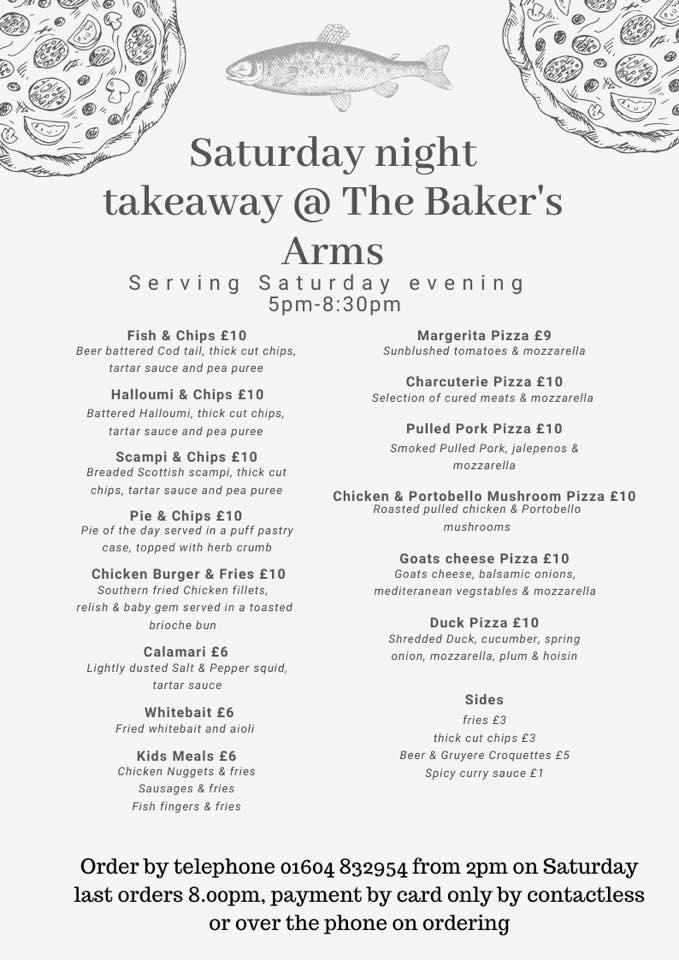 Menu at The Bakers Arms Bugbrooke pub & bar, Bugbrooke