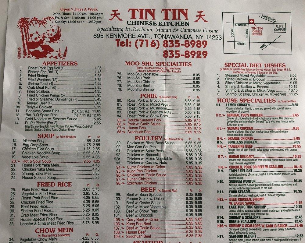 Menu at Tin Tin restaurant, Buffalo