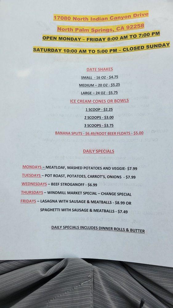 Menu at Windmill Market restaurant, Palm Springs