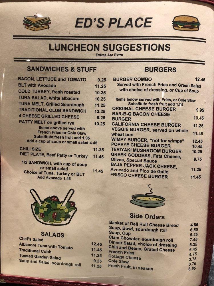 Menu at Ed's Place restaurant, Glendora