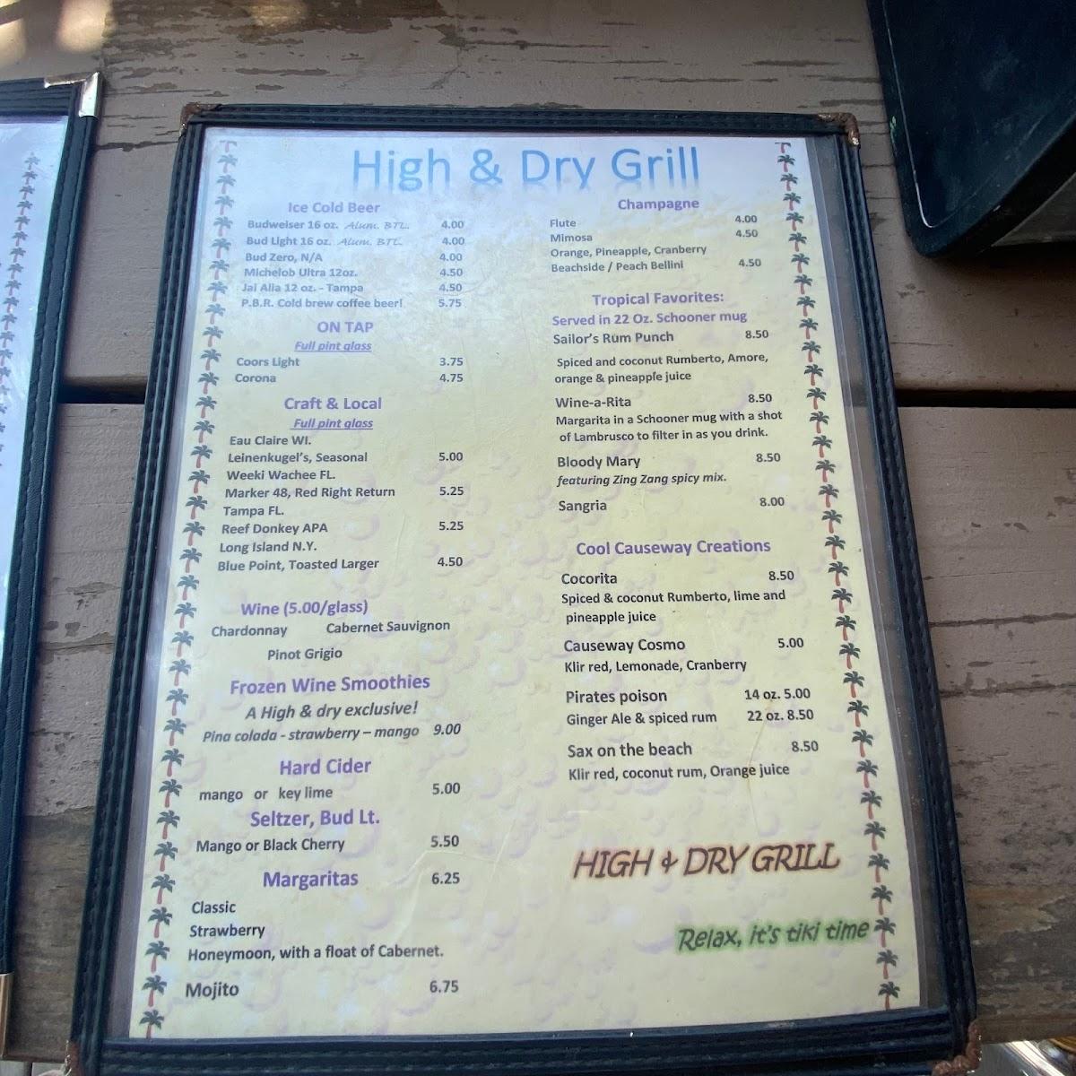 Menu at High & Dry Grill pub & bar, Dunedin