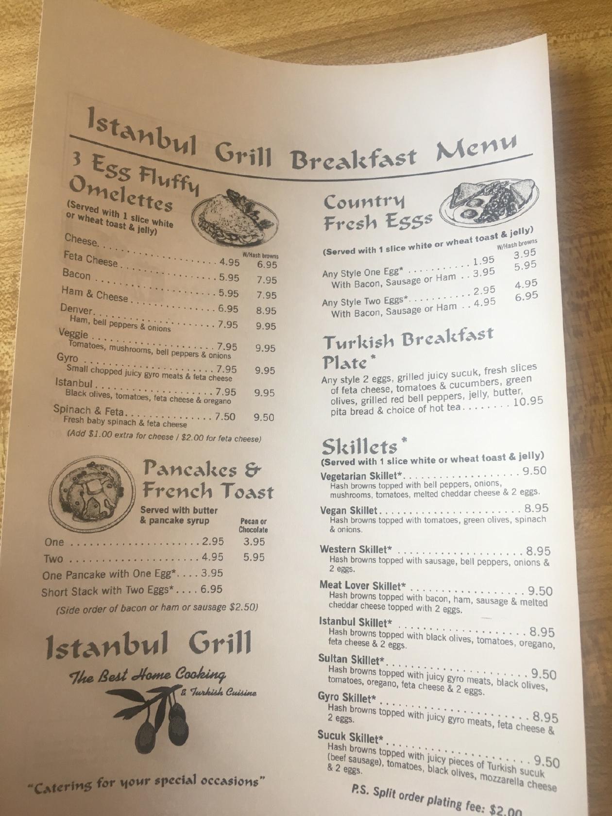 Menu at Istanbul Grill restaurant, Fairfield