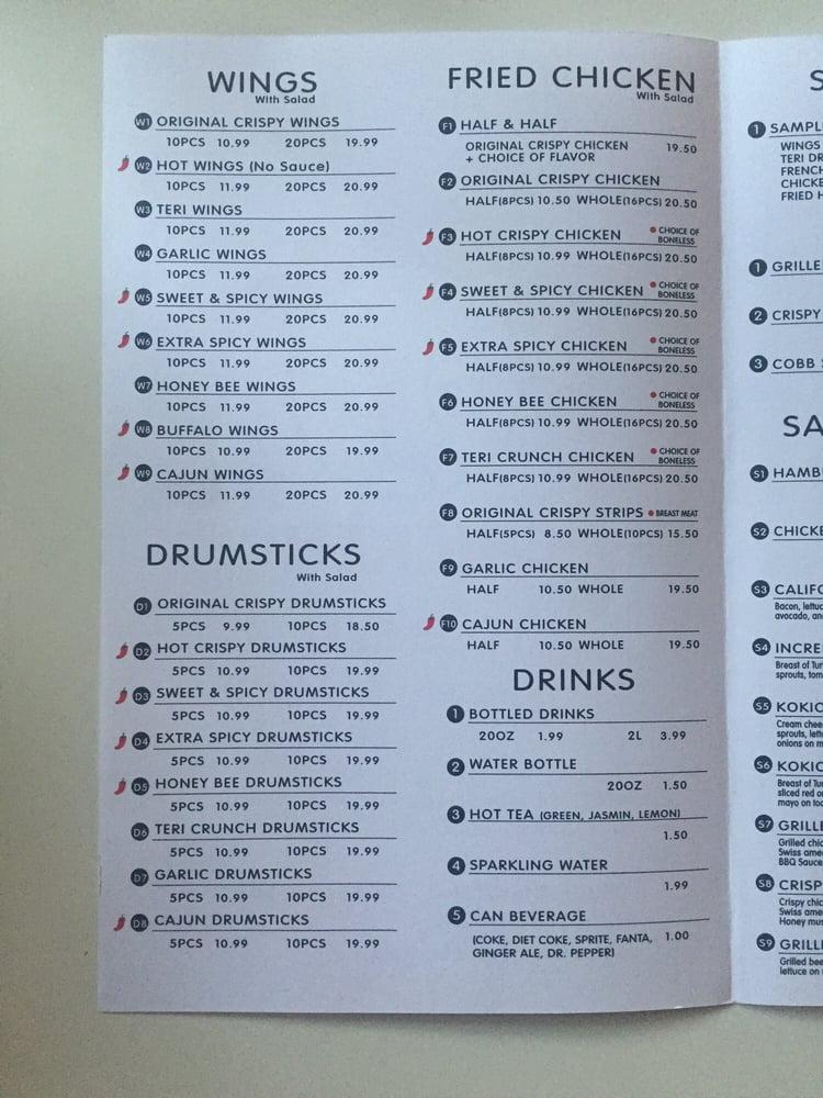 Menu at Kokio Chicken restaurant, Los Angeles, W 6th St