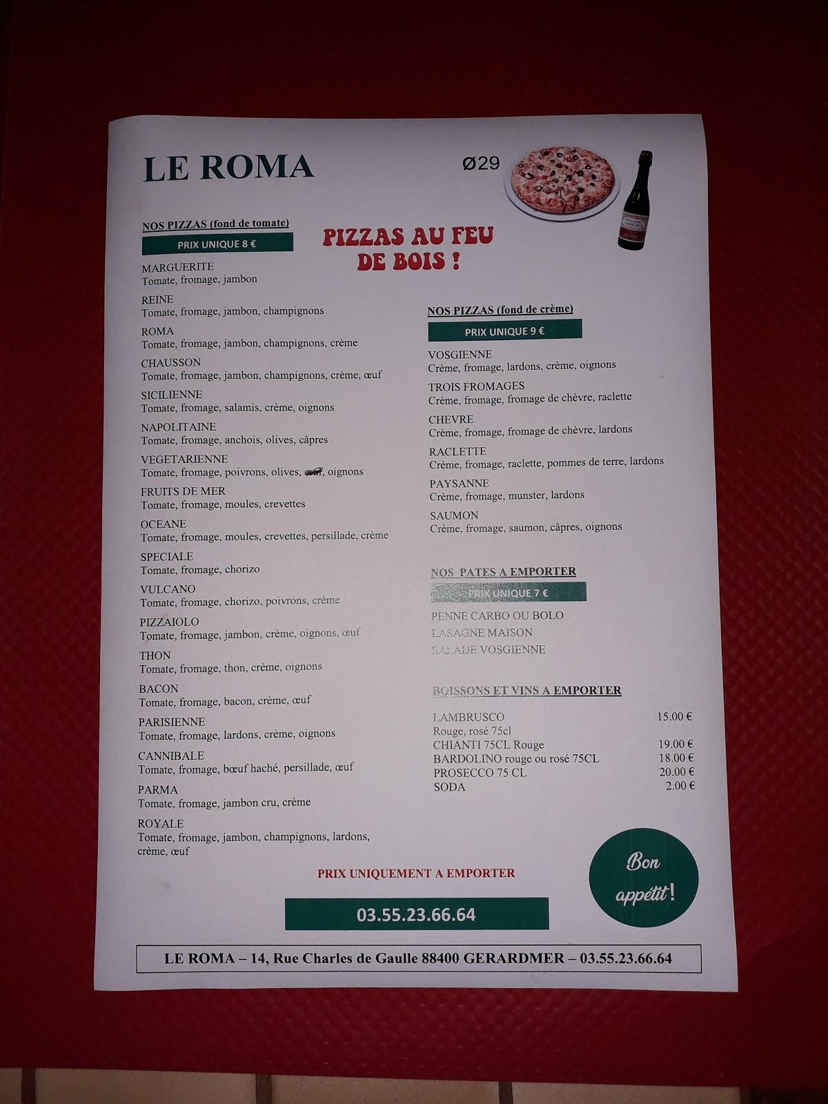 Menu at LE ROMA restaurant, Gérardmer