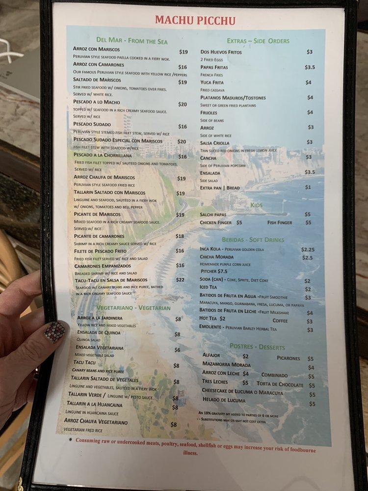 Menu at Machu Picchu Restaurant, Brookhaven, Buford Hwy NE