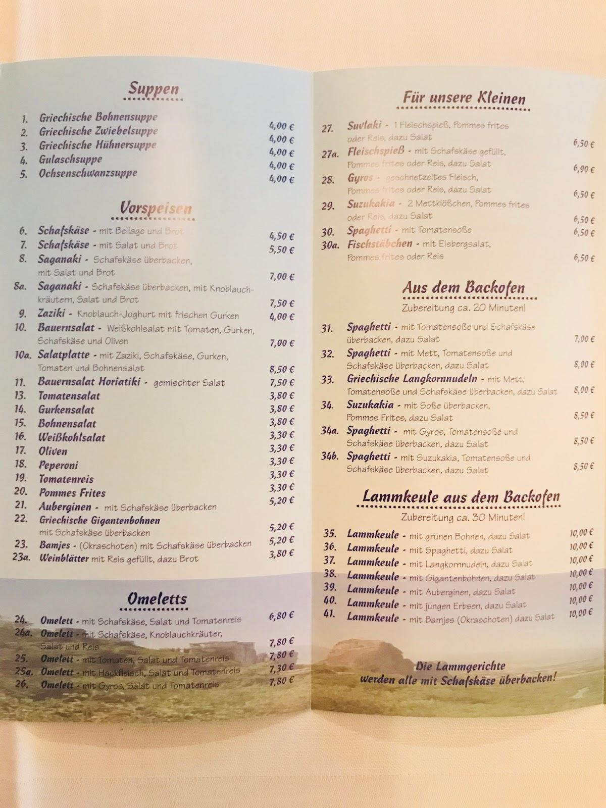 Menu at Restaurant Meteora, Dassel
