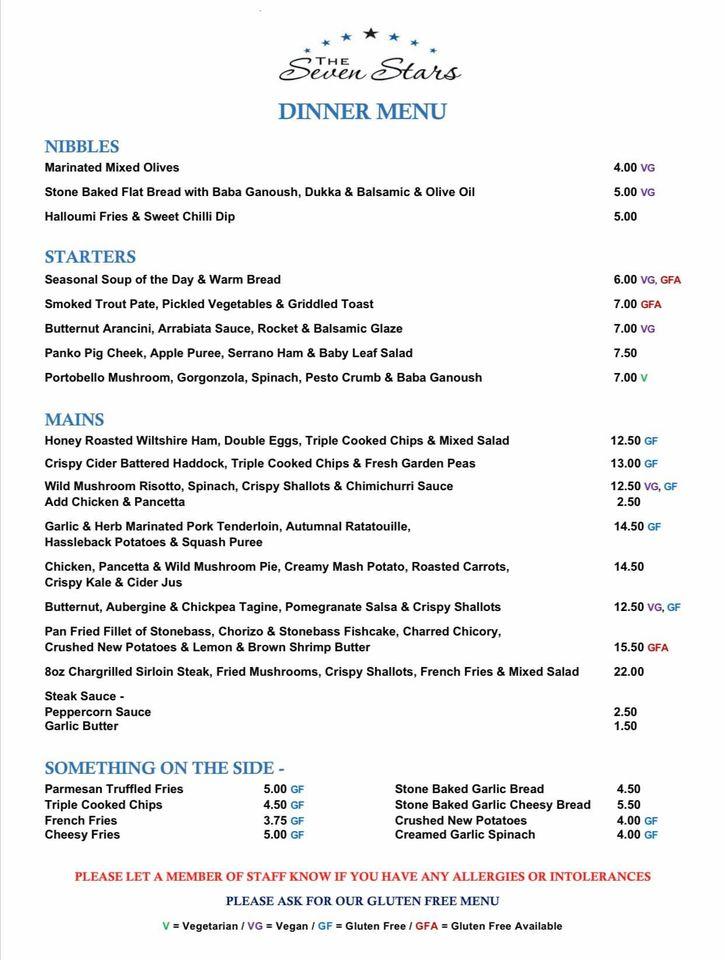 Menu at The Seven Stars pub & bar, Bradford-on-Avon