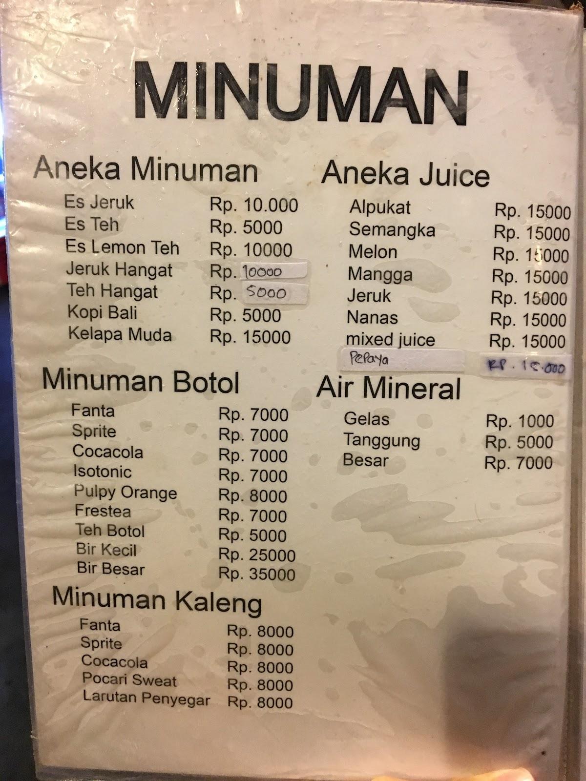 Menu at Warung Sate Kakul restaurant, Ubud