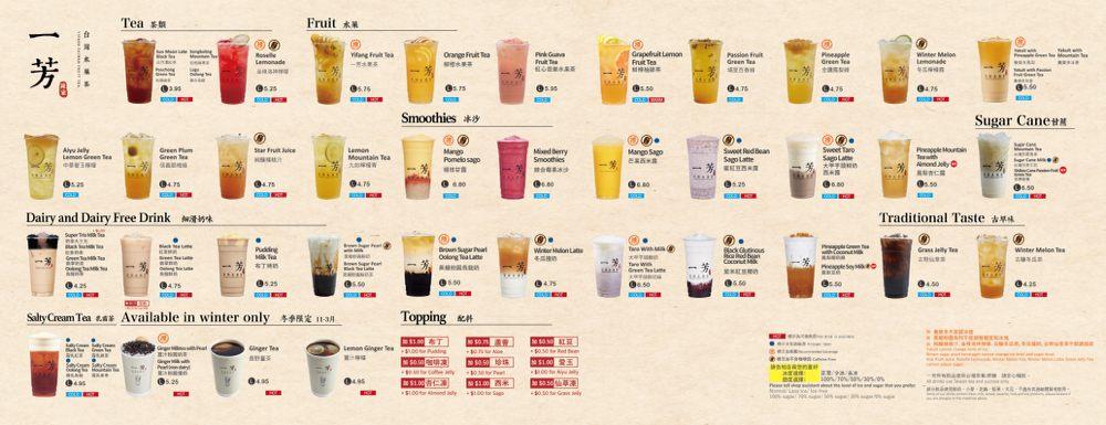 Menu at Yifang Taiwan Fruit Tea restaurant, Bellevue