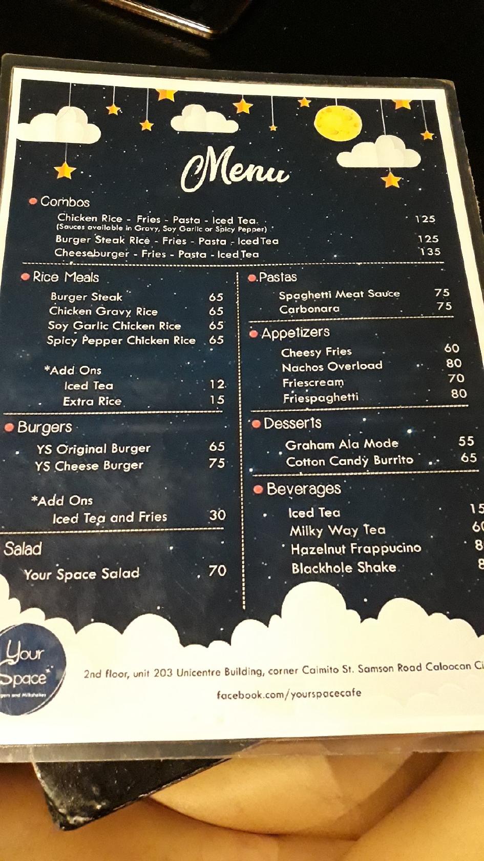 Menu at Your space cafe, Caloocan, Unit 203 2nd floor Uni centre ...
