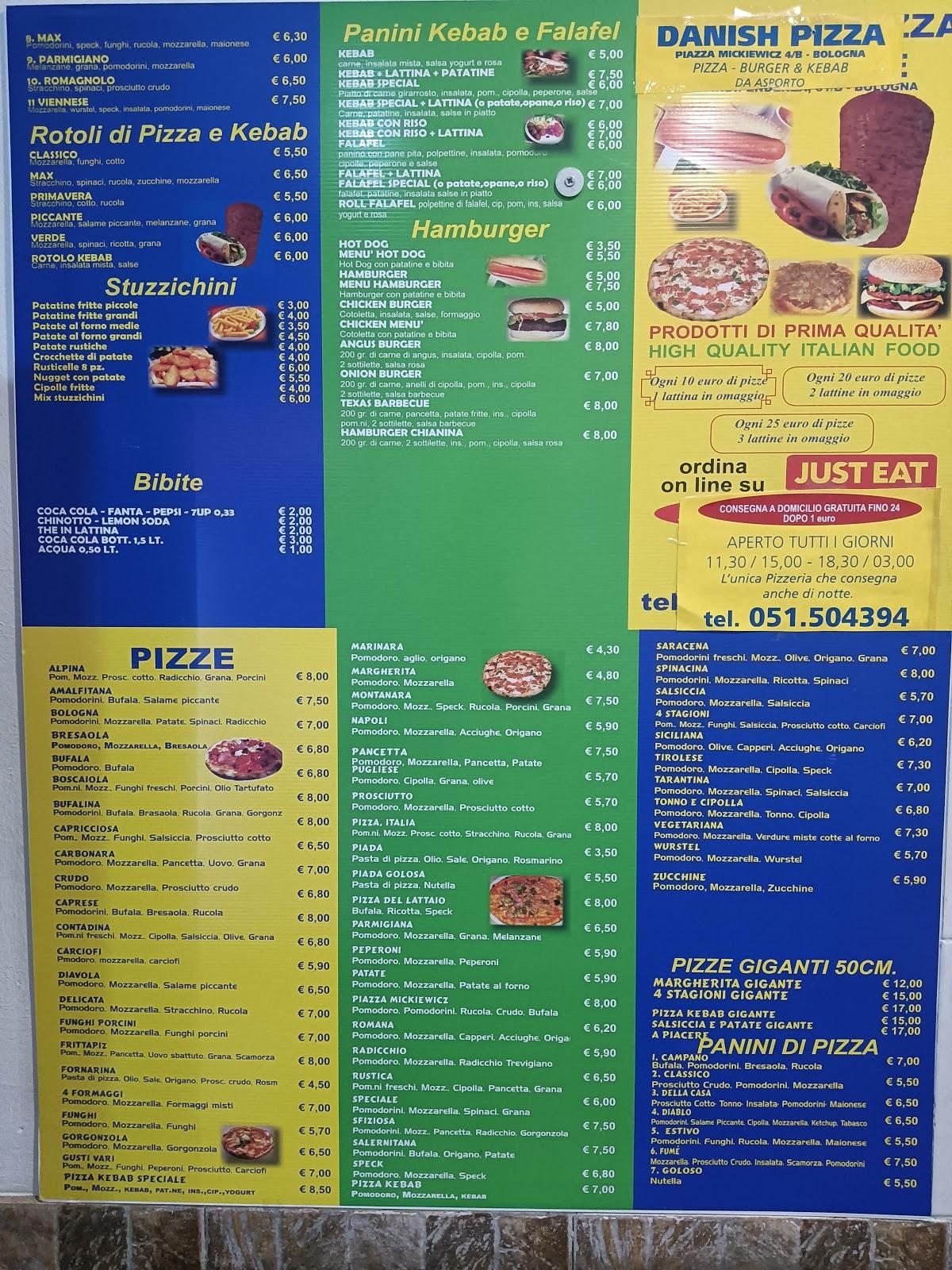 Speisekarte von Danish Pizza, Bologna