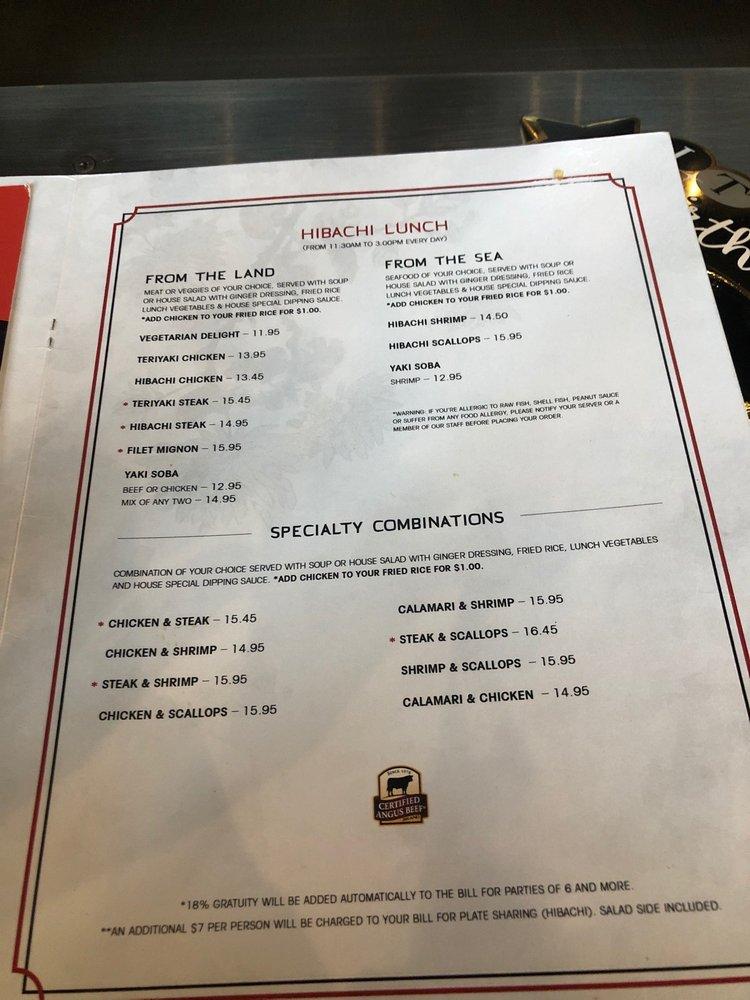 Menu at Japan Inn restaurant, Miami