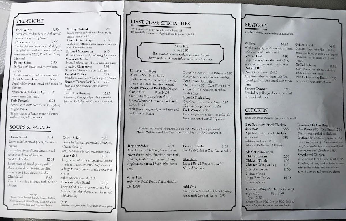 Menu at Tailwinds Steakhouse, Findlay, 200 E South 2nd St