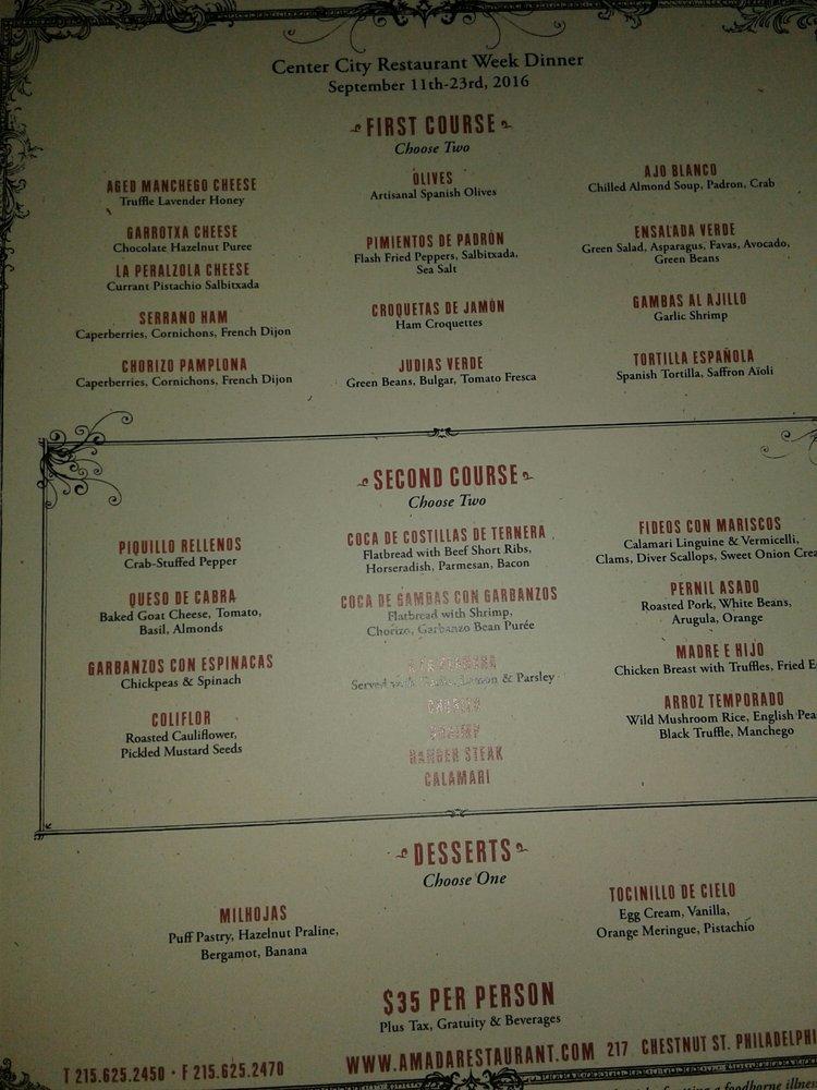 Menu at Amada pub & bar, Philadelphia