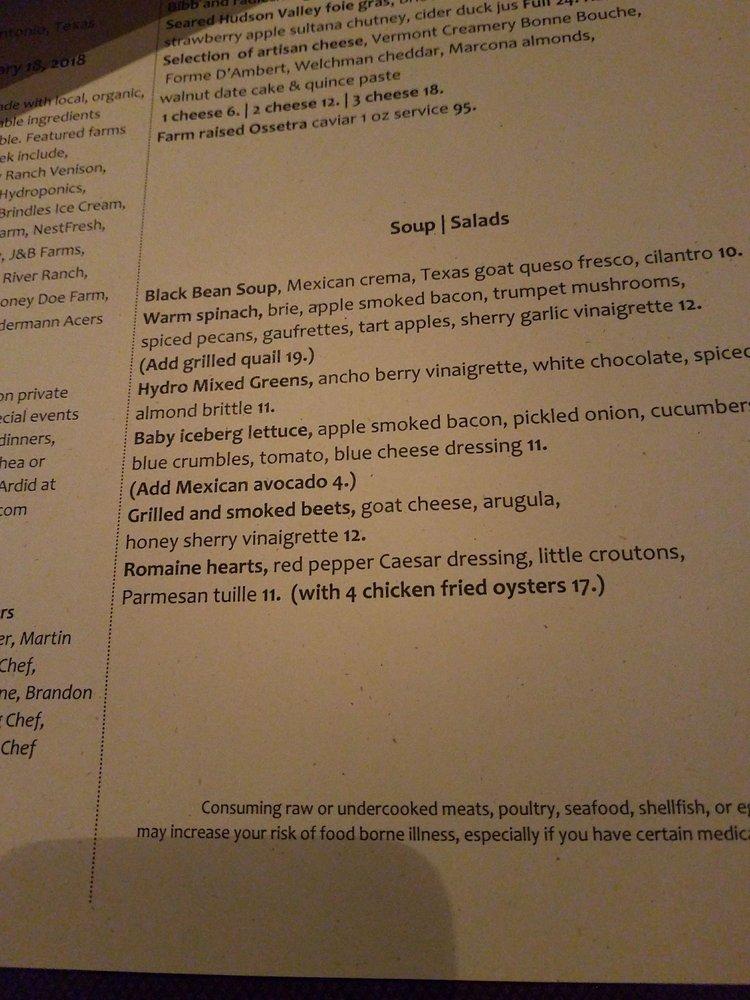 Menu at Biga - San Antonio Riverwalk Restaurant, San Antonio