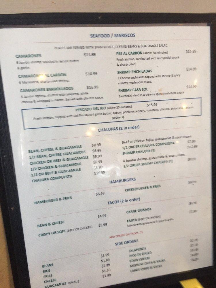 Menu at Casa Sol Mexican Restaurant, San Antonio, San Pedro Ave