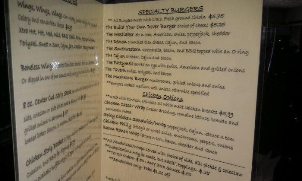 Menu at Dover Gardens Tavern pub & bar, Westlake