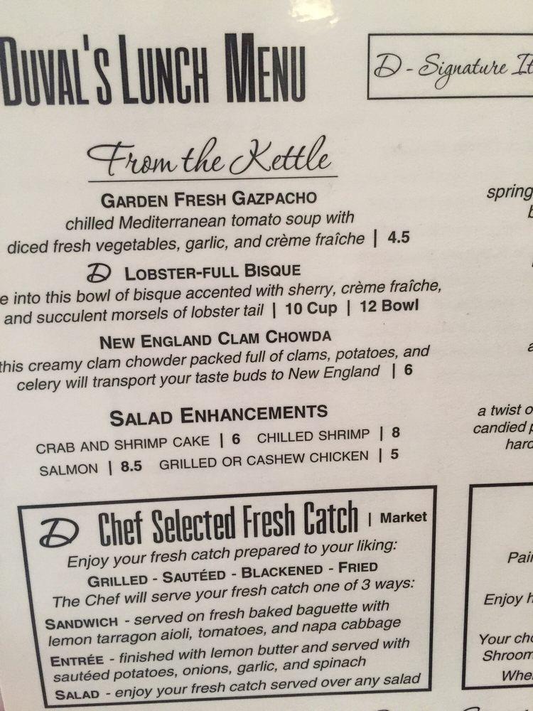 Menu at Duval's Fresh. Local. Seafood. pub & bar, Sarasota