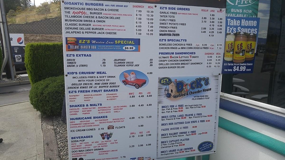 Menu at EZ's Burger Deluxe restaurant, Wenatchee
