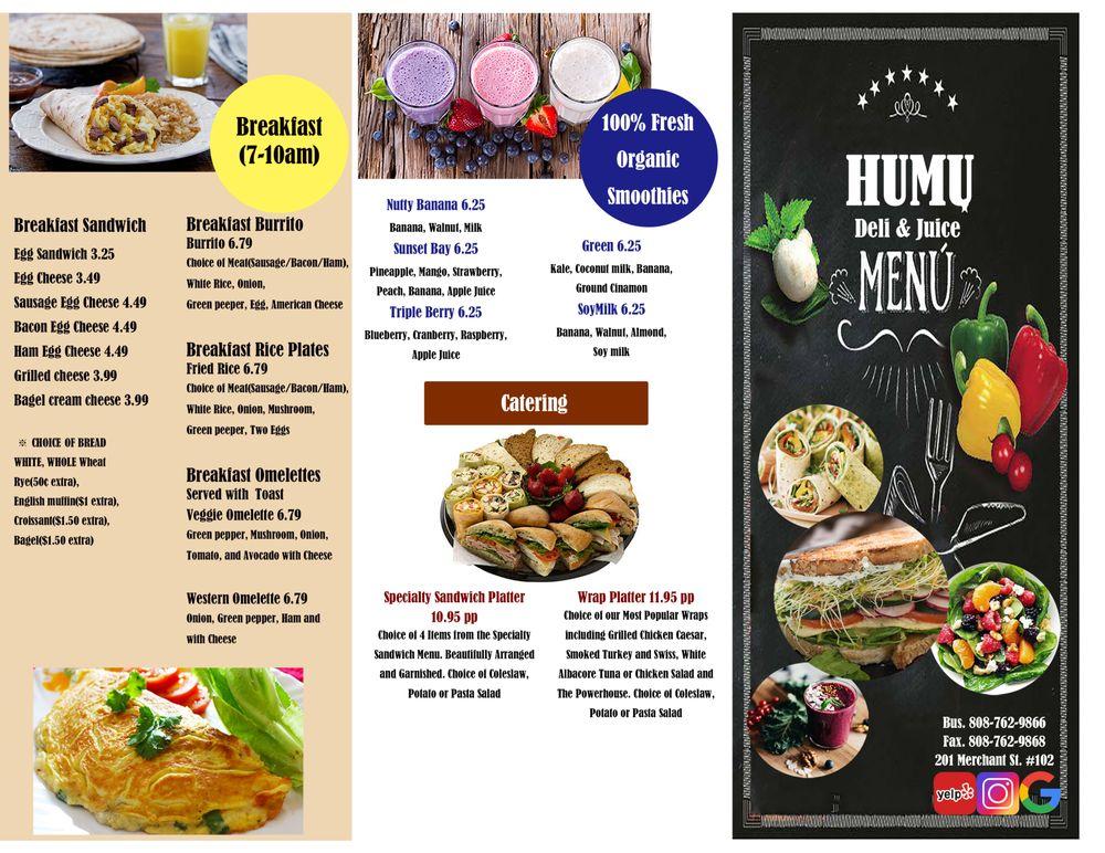 Menu at HUMU DELI & JUICE pub & bar, Honolulu