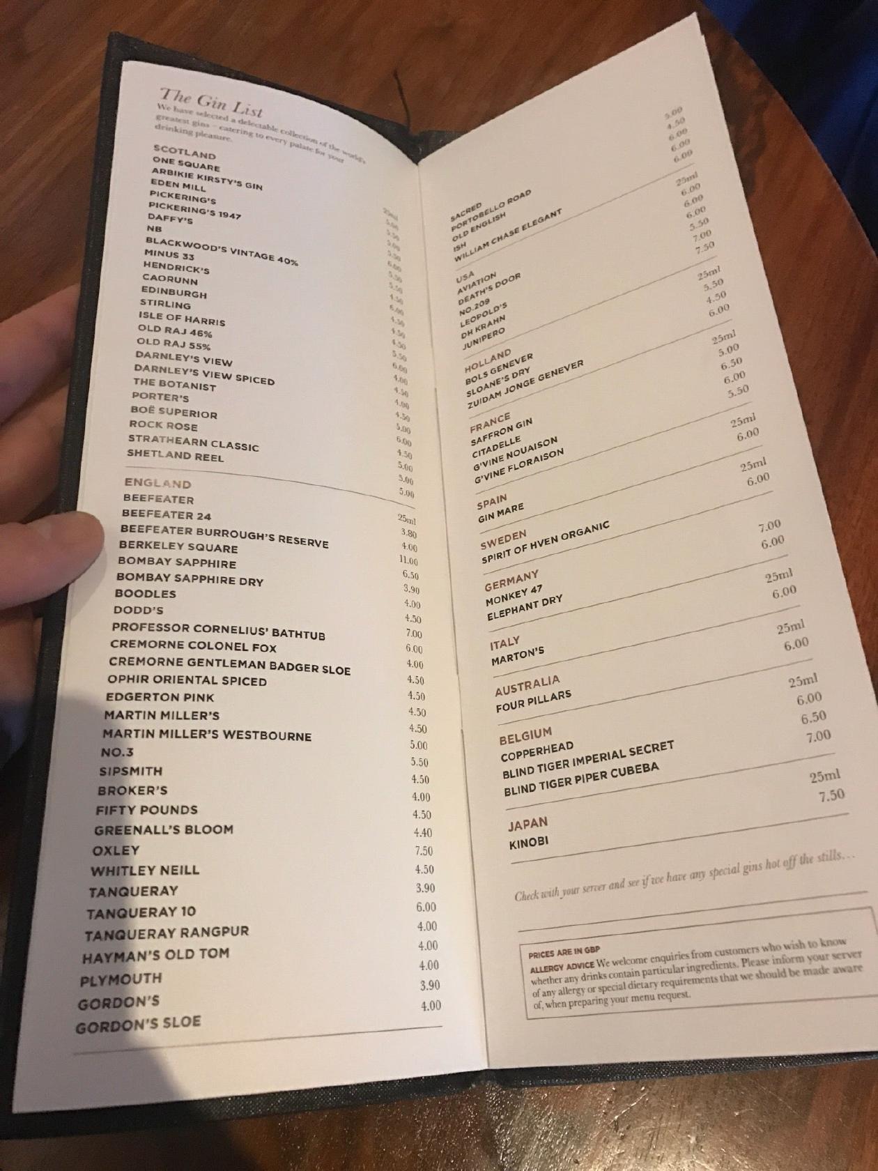 Menu at One Square pub & bar, Edinburgh