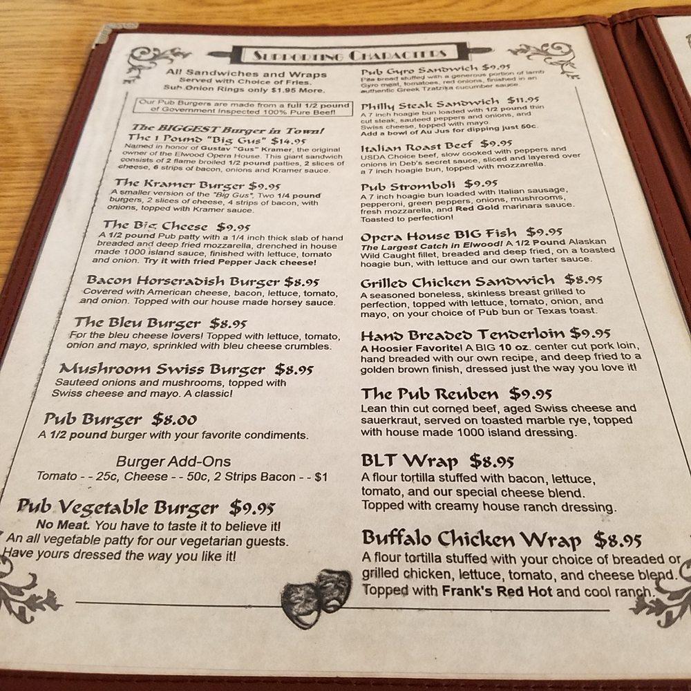 Menu at Opera House Pub, Elwood, 200 S Anderson St