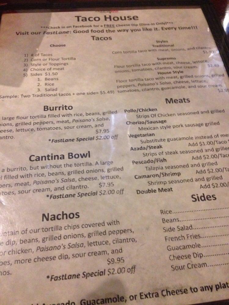 Menu at Taco House restaurant, Calhoun, 803 S Wall St