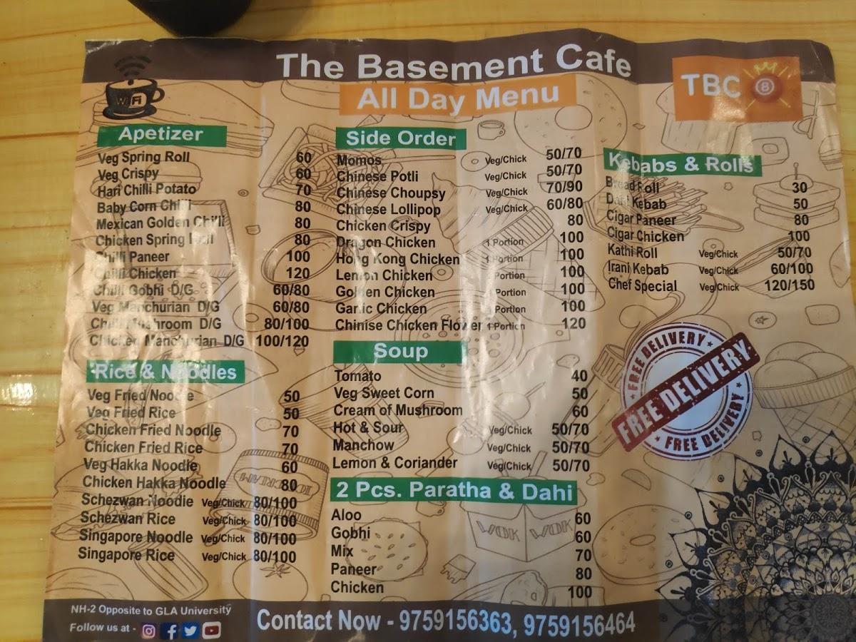 Menu at The Basement Cafe(TBC), Bharthia