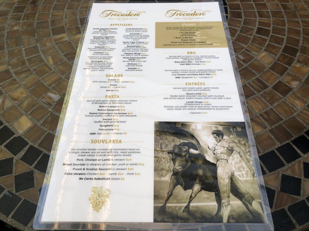 Menu at Trocadero Pizza & Steak House steakhouse, Vancouver