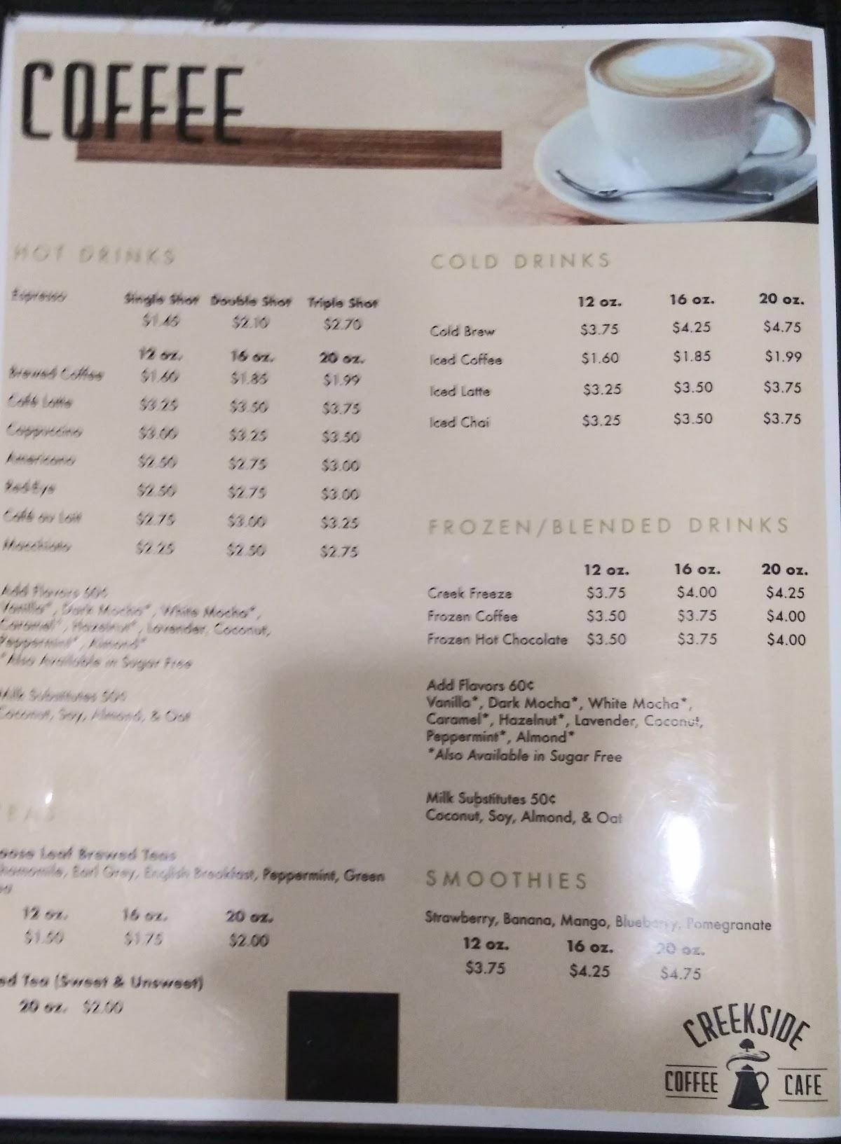 Menu at Creekside Coffee Cafe, Picayune