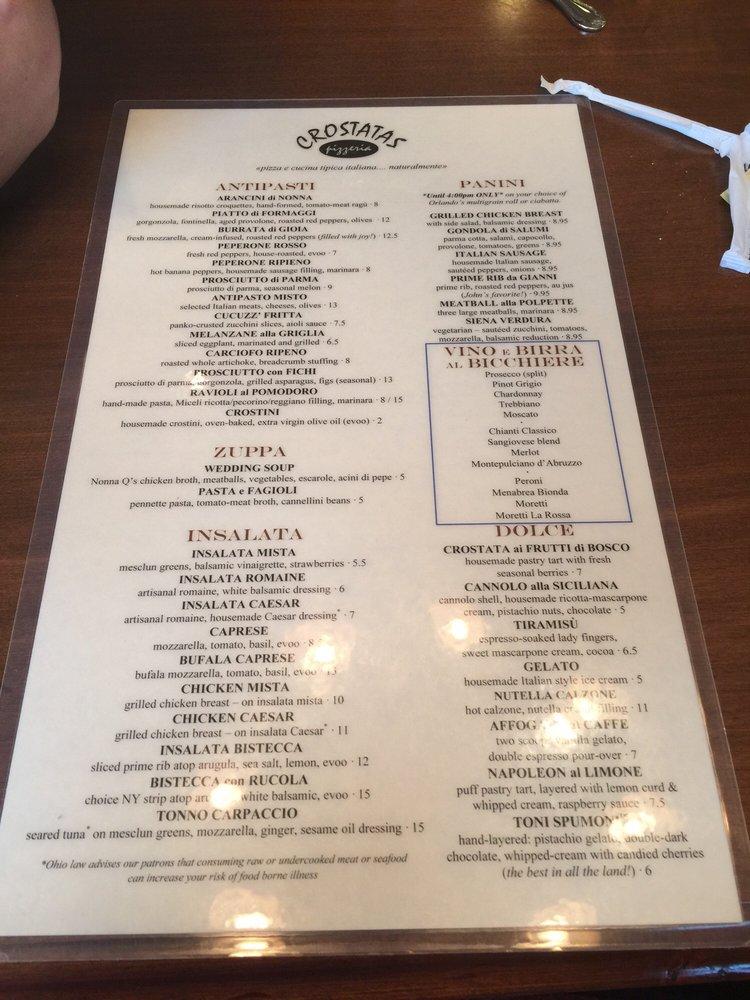 Menu at Crostatas Rustic Pizza pizzeria, Highland Heights