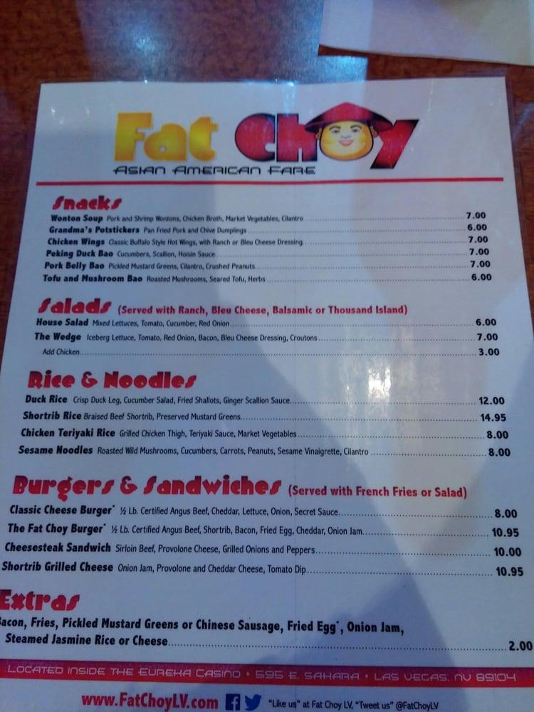 Menu at Fat Choy Restaurant, Las Vegas