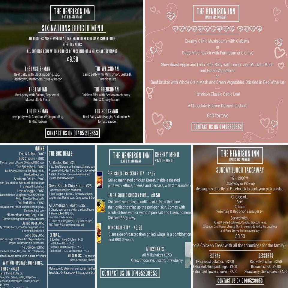 Menu at VAMOS by the river restaurant, Abertillery