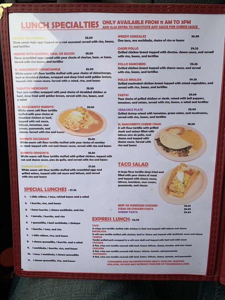 Menu at Los Ranchitos Mexican Restaurant, Geneseo