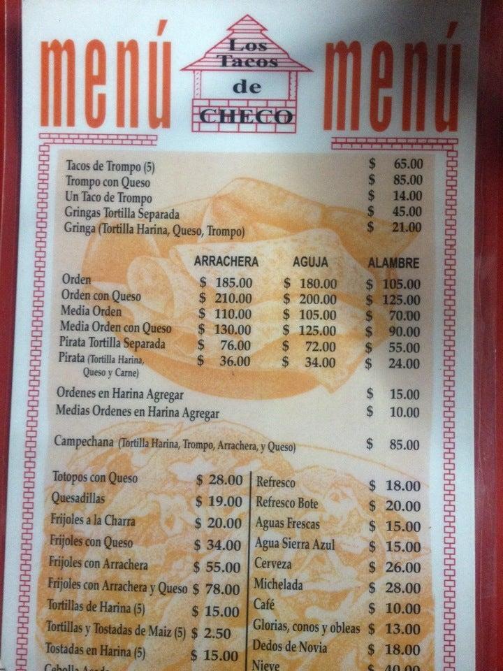 Carta del restaurante Tacos Checo, Saltillo