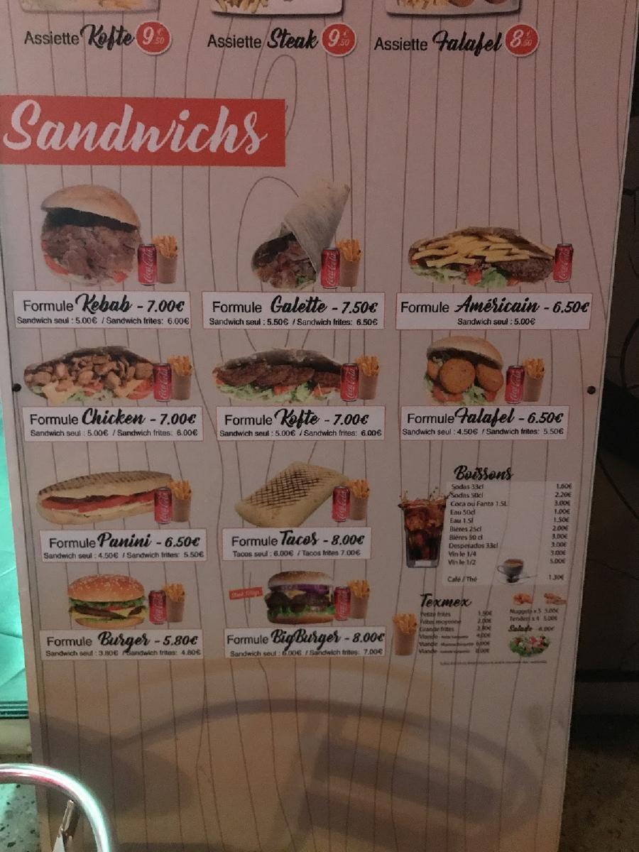 Menu au Planet Kebab restaurant, Rivesaltes