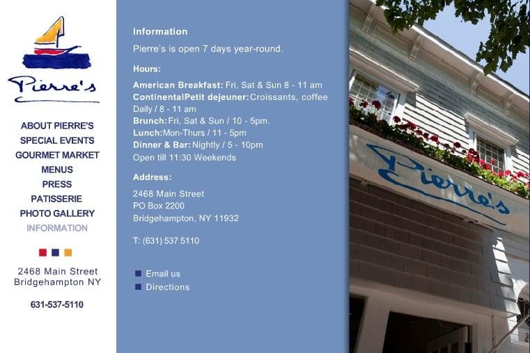 Menu at Pierre's restaurant, Bridgehampton
