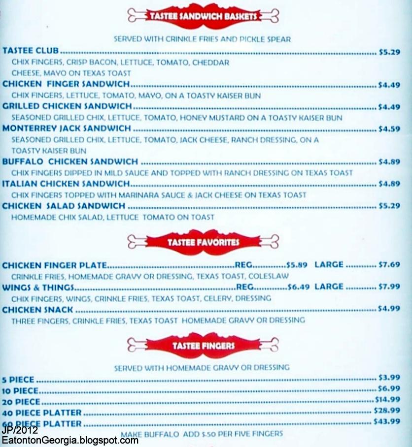 Menu at Tastee Chick restaurant, Eatonton