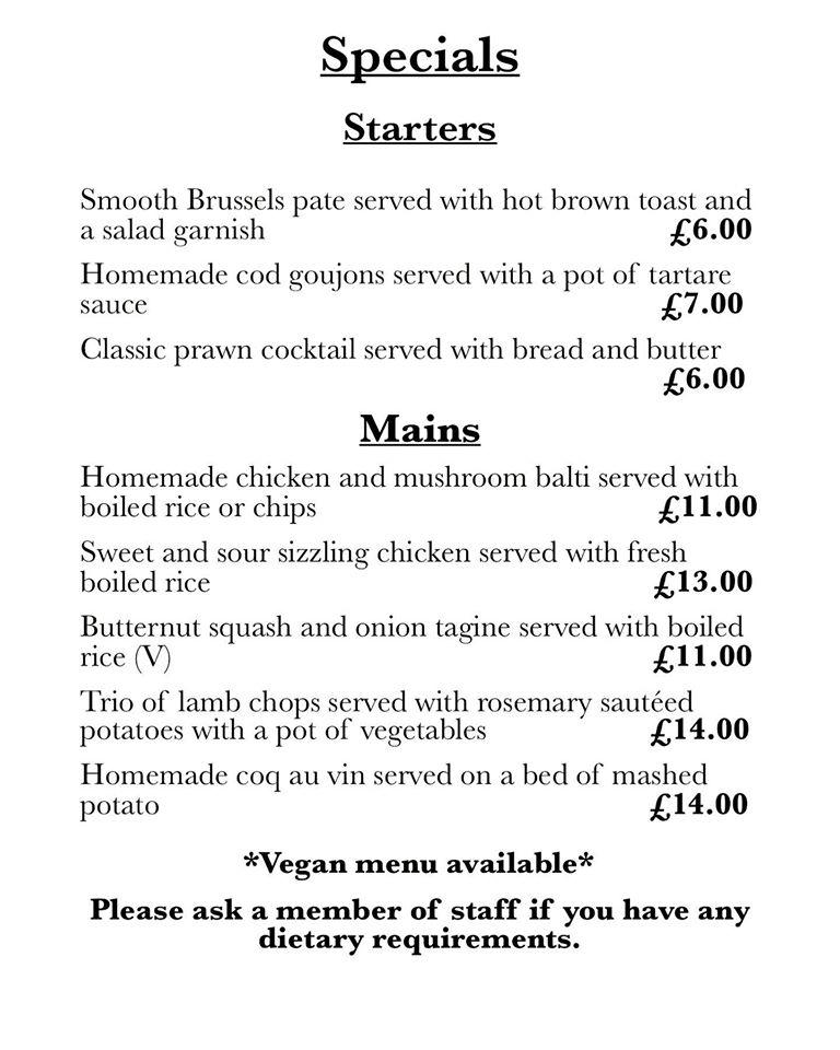 Menu at The Roebuck pub & bar, Draycott in the Clay