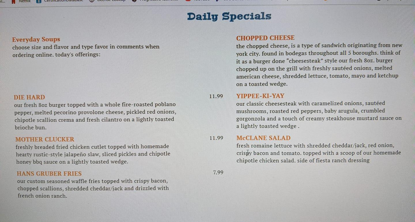 Menu at Blue Cactus Grill restaurant, Fairfield