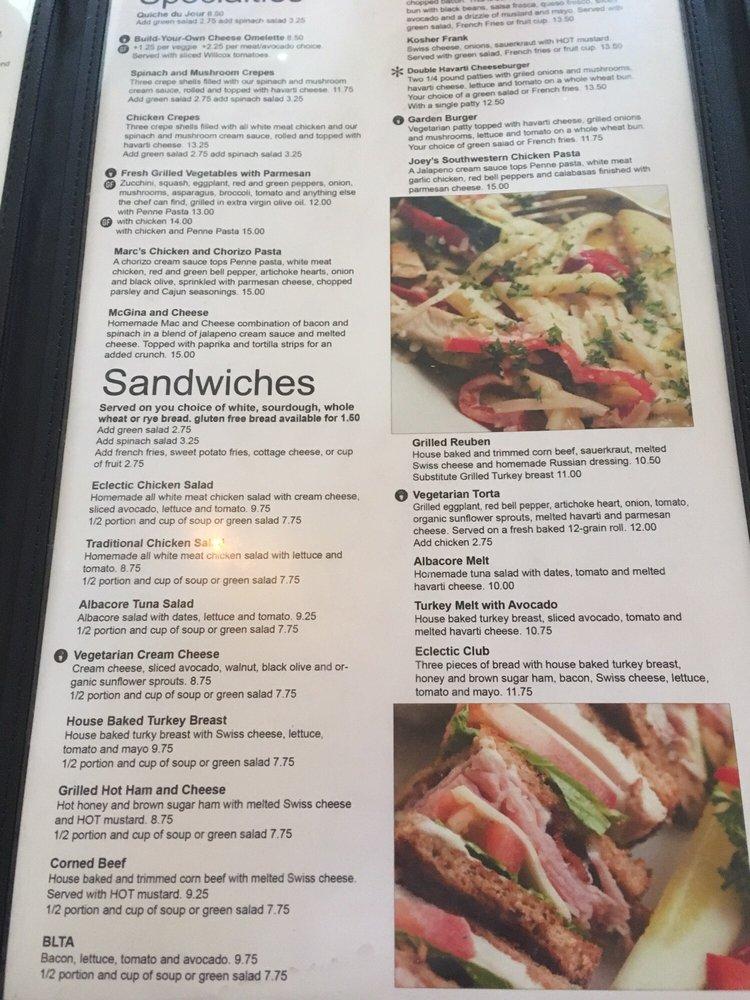 Menu at Eclectic Cafe, Tucson