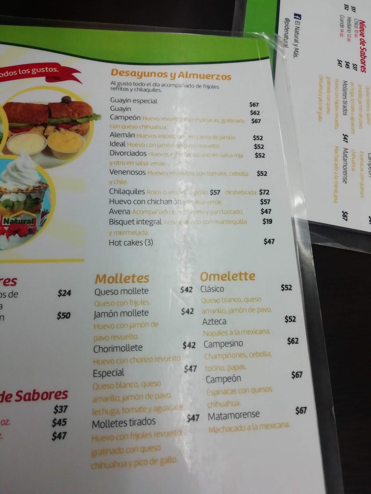 Carta del restaurante Natural y Más Suc. Av. Pedro Cárdenas, Matamoros ...