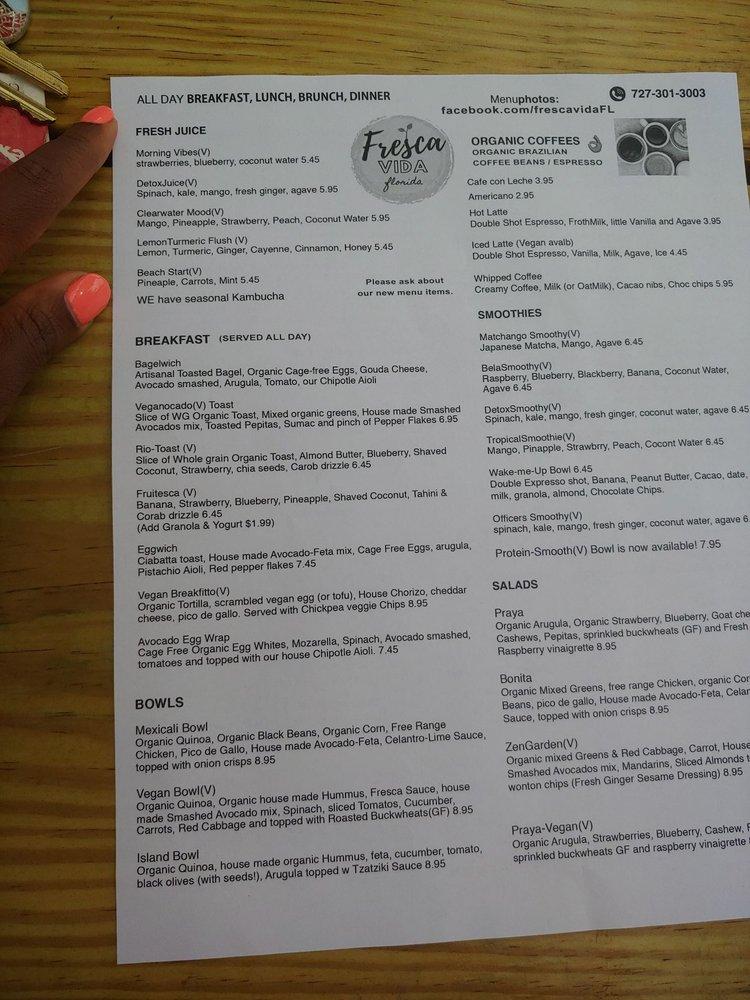 Menu at Fresca Vida pub & bar, Clearwater