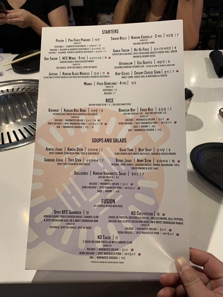 Menu at KO Korean Grill BBQ, Beaumont, Meula Creek Dr STE B