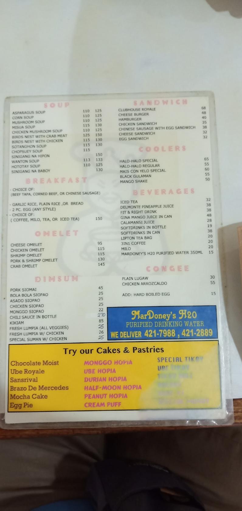 Menu at Mami King Restaurant, Cotabato City