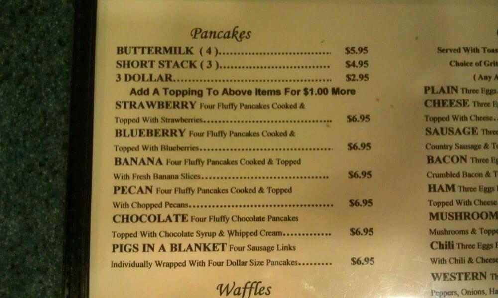 Menu at Mica's restaurant, LaPlace