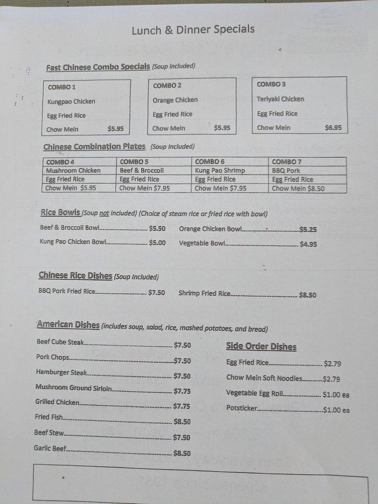 Menu at Ming's Cafe, Bakersfield